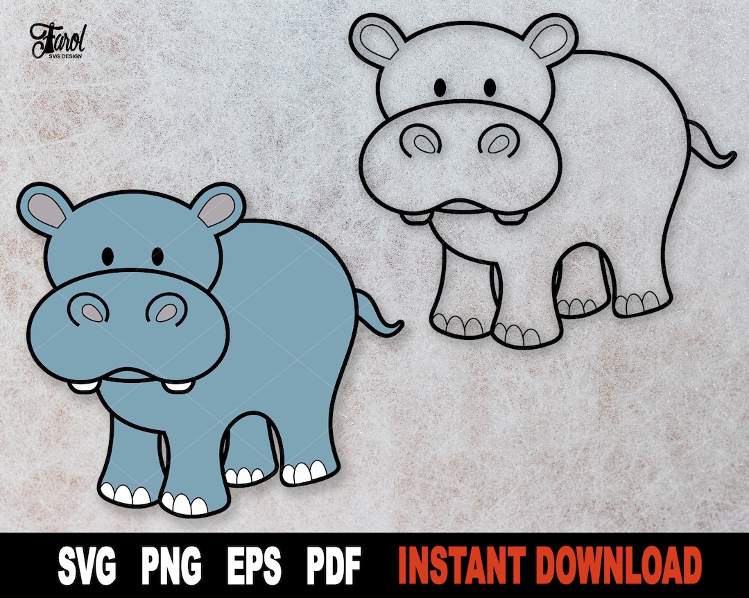 Hippo SVG, Hippopotamus Cut File, Layered Files and Outline SVG File ...