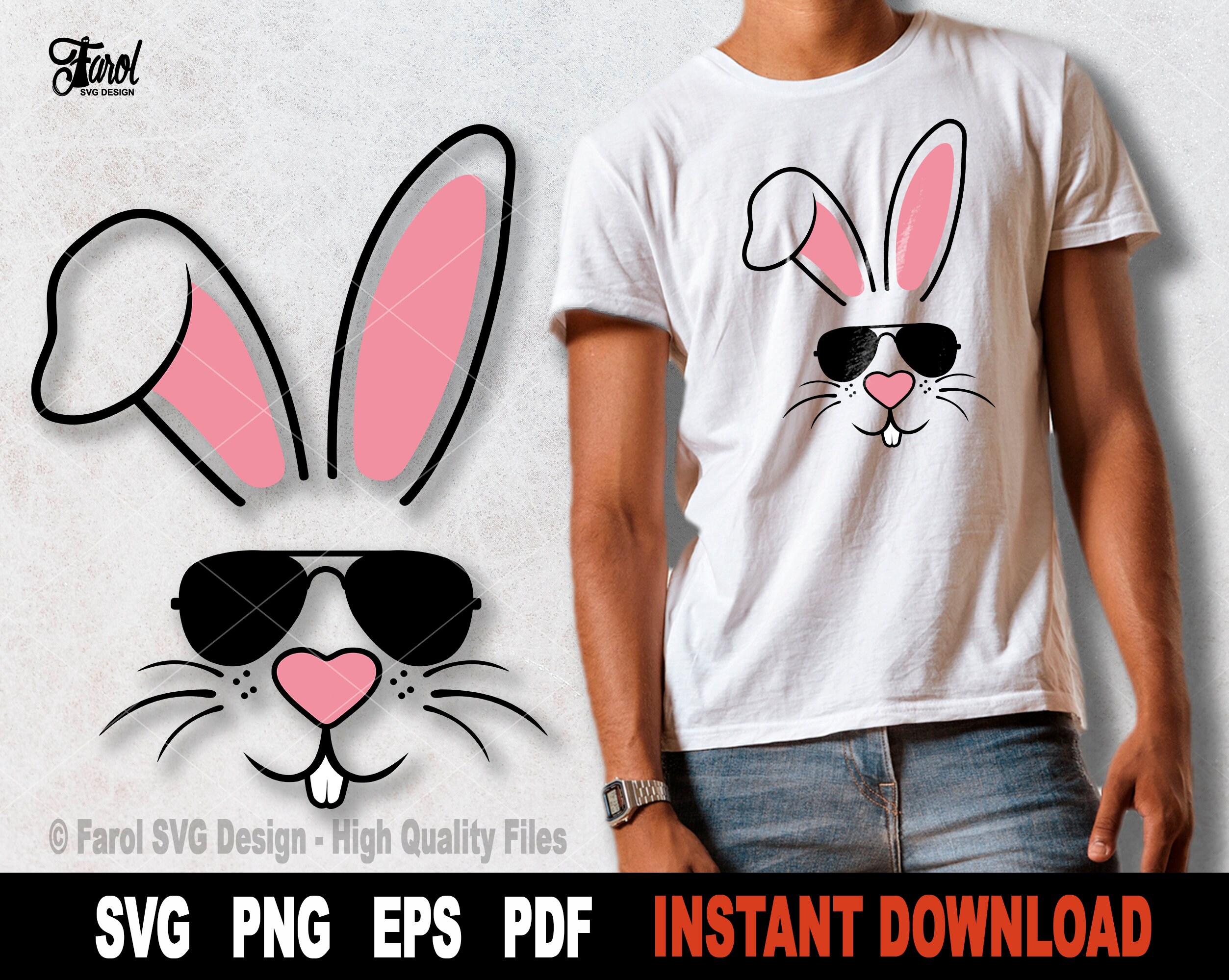 Bunny With Glasses SVG Bunny Ears SVG File for Cricut - Etsy