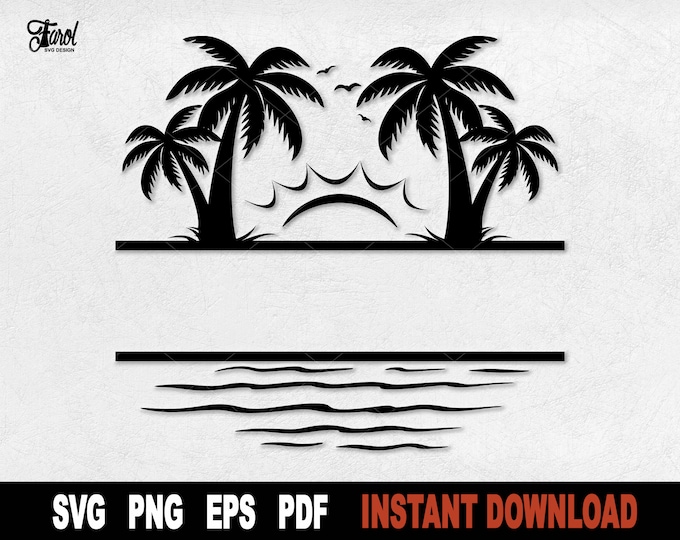 Palm Tree Split Frame SVG Cut File for Cricut, Silhouette, Ocean Waves ...