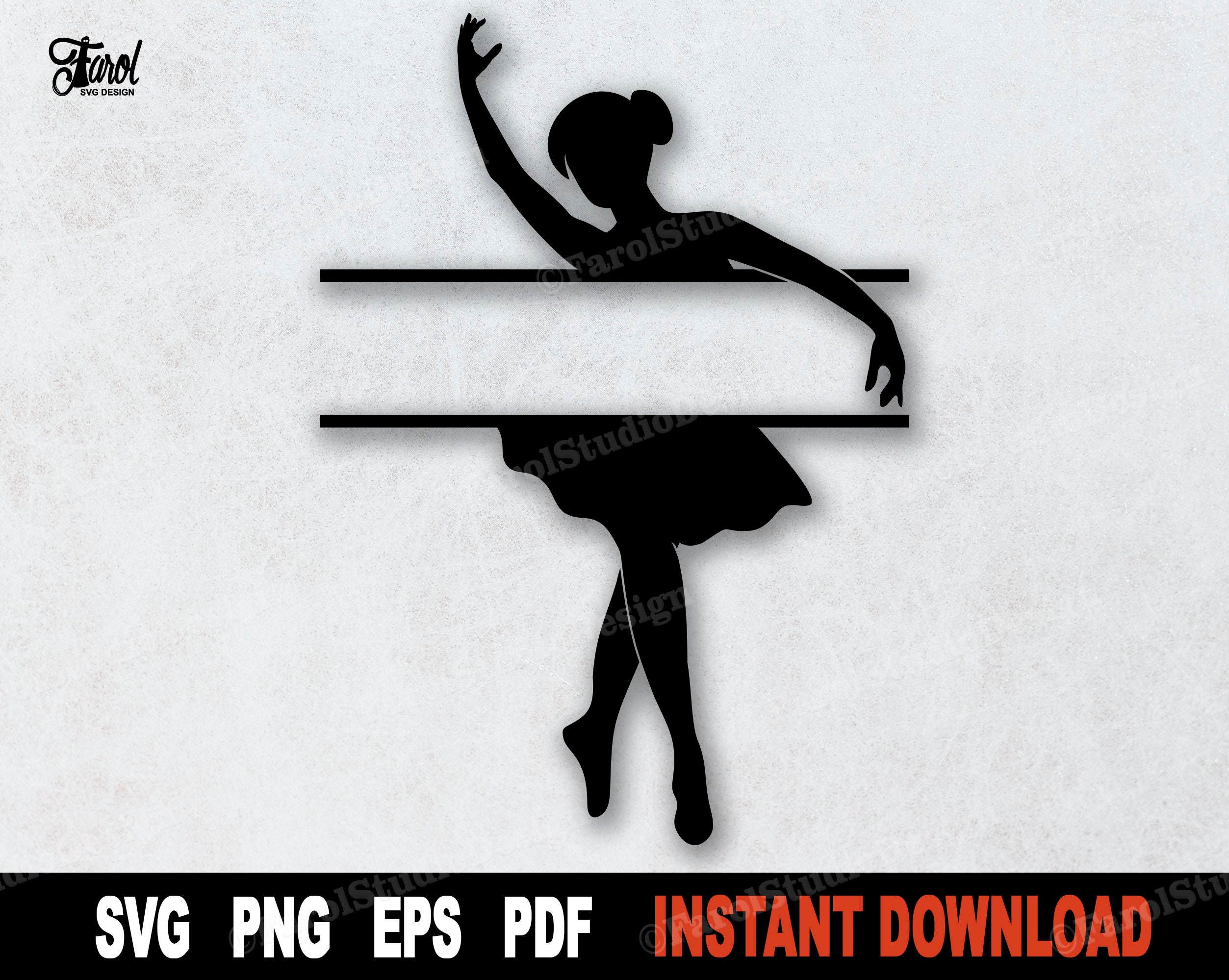 Ballerina Split Monogram SVG: Ballet Dancer Silhouette Clipart (digital ...