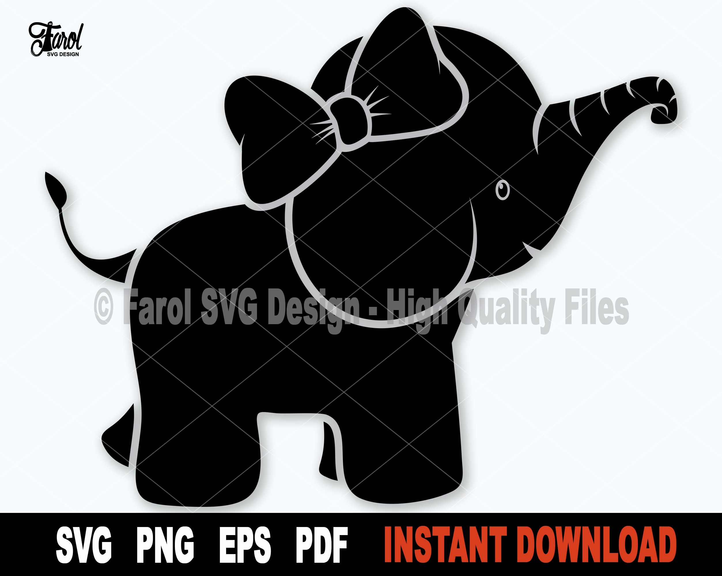 Elephant SVG Cute Girl Elephant SVG File for Cricut Black - Etsy