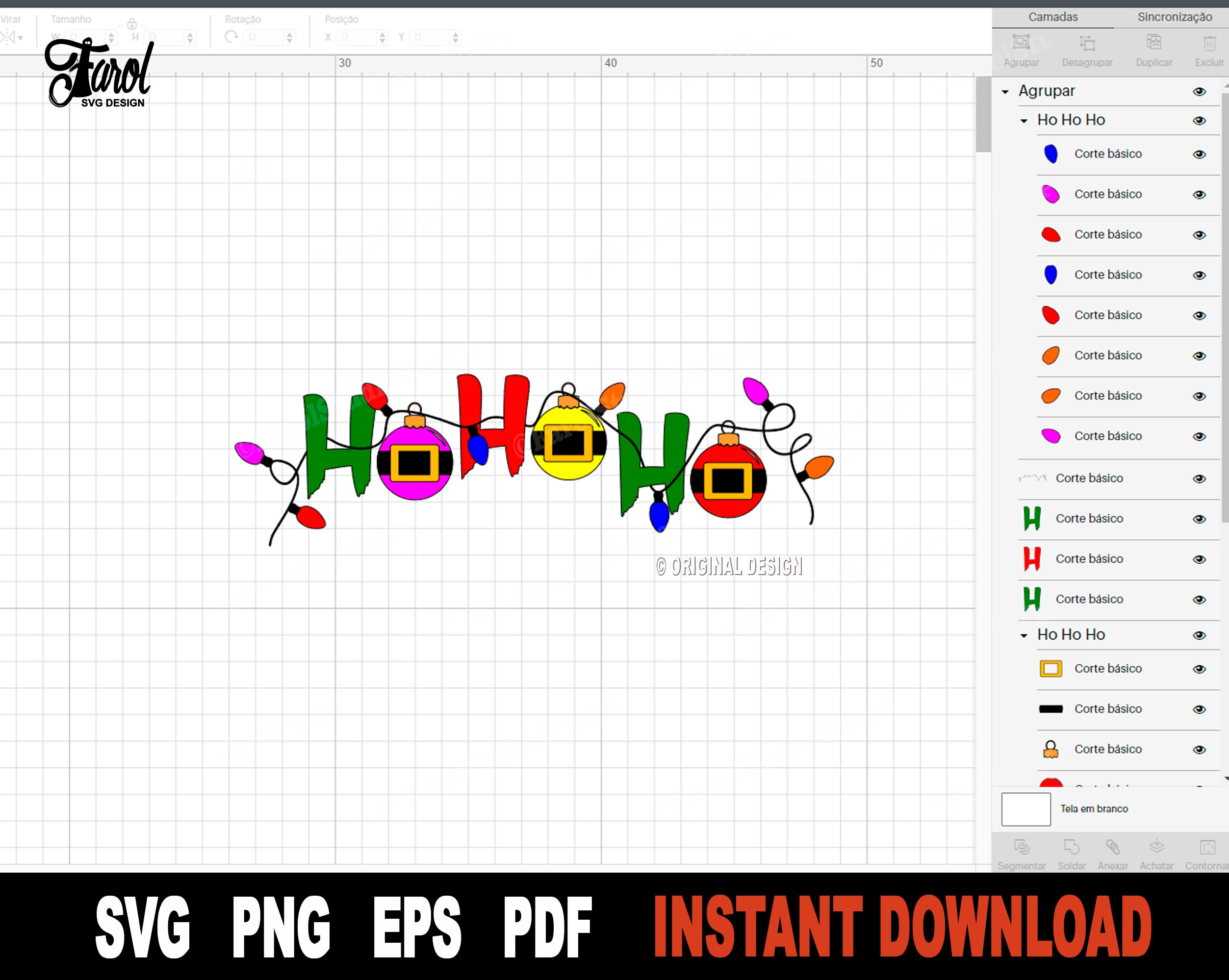 Ho Ho Ho SVG Cut File With Christmas Lights, Holiday SVG - Png for ...