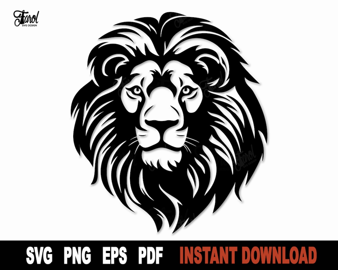 Lion Head SVG: Animal Vector Clipart for Cricut, Silhouette (digital ...