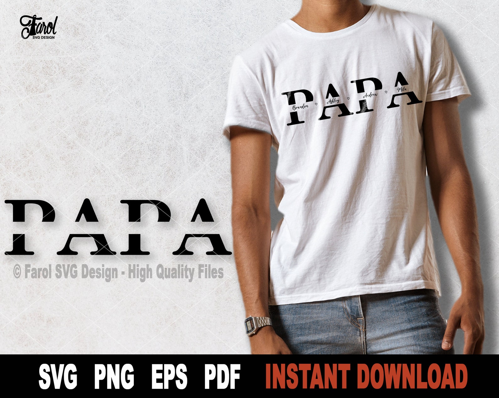 Papa SVG Split Name Frame Svg Father's Day SVG File for | Etsy