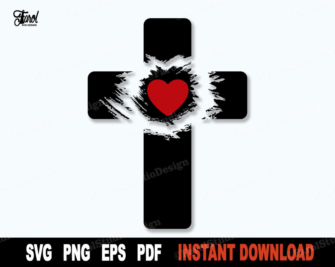 Love Exploded Cross SVG: Red Heart Religious Clipart (digital Download ...