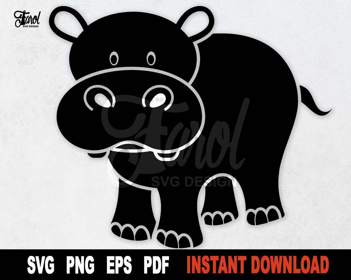 Hippo SVG Hippopotamus Cut File Hippo Black Single Layer SVG | Etsy