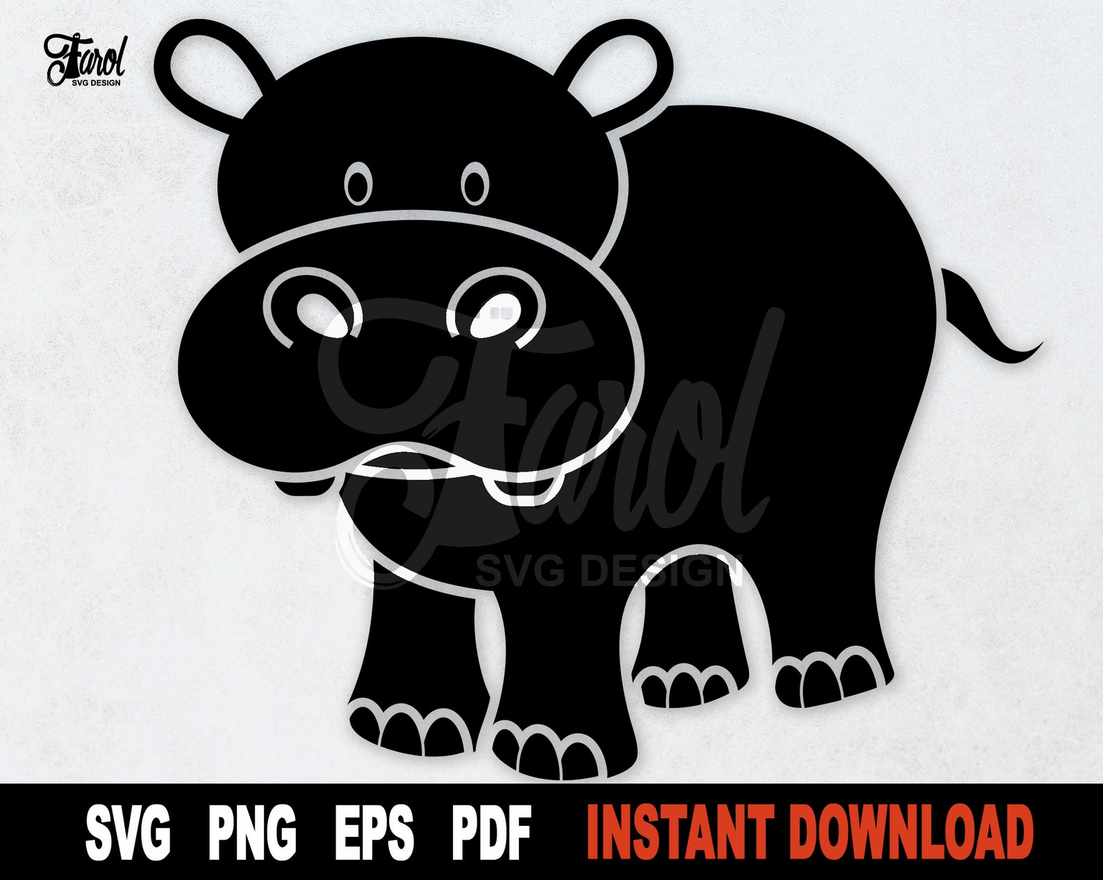 Hippo SVG Hippopotamus Cut File Hippo Black Single Layer SVG | Etsy