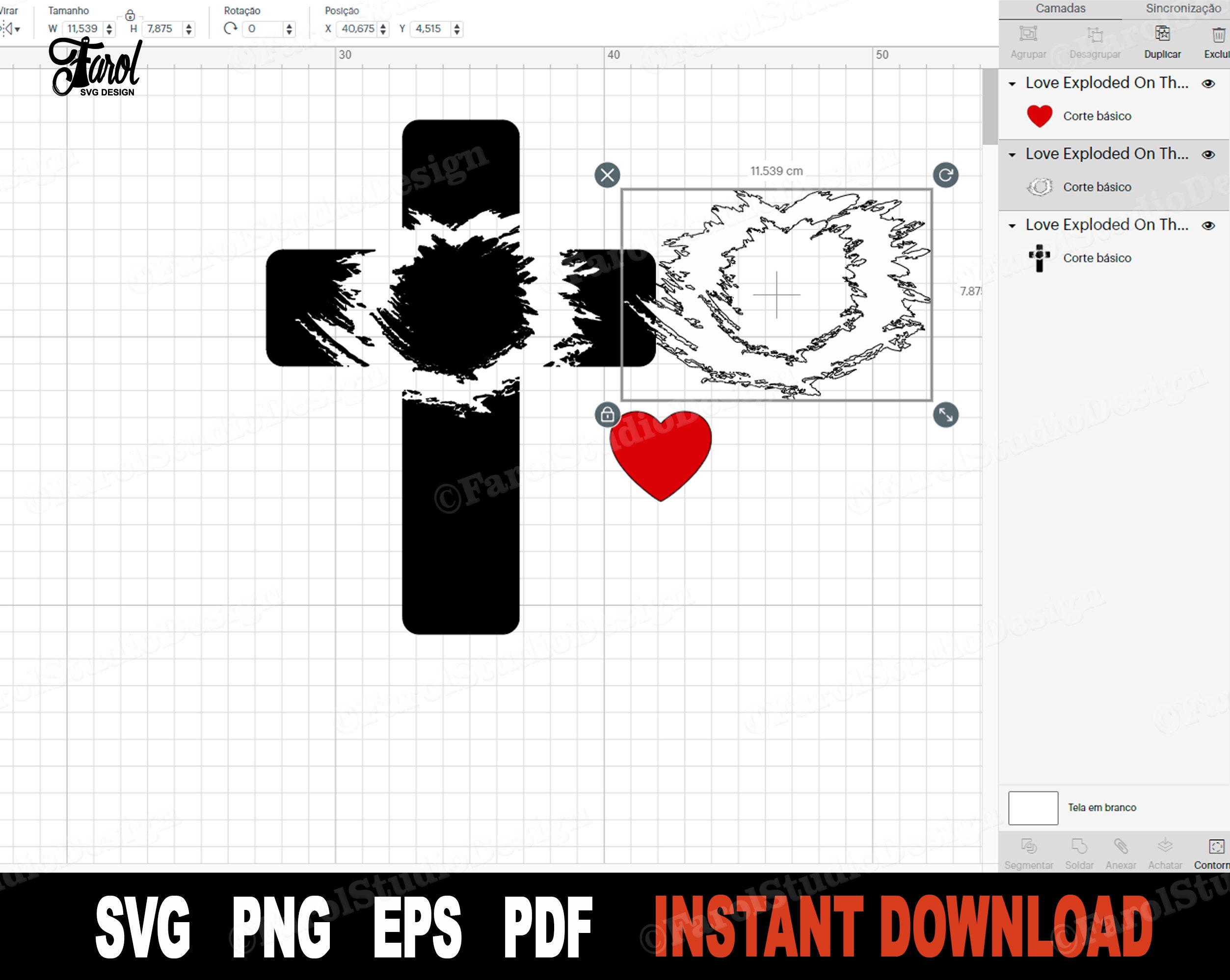 Love Exploded Cross SVG: Red Heart Religious Clipart (digital Download ...