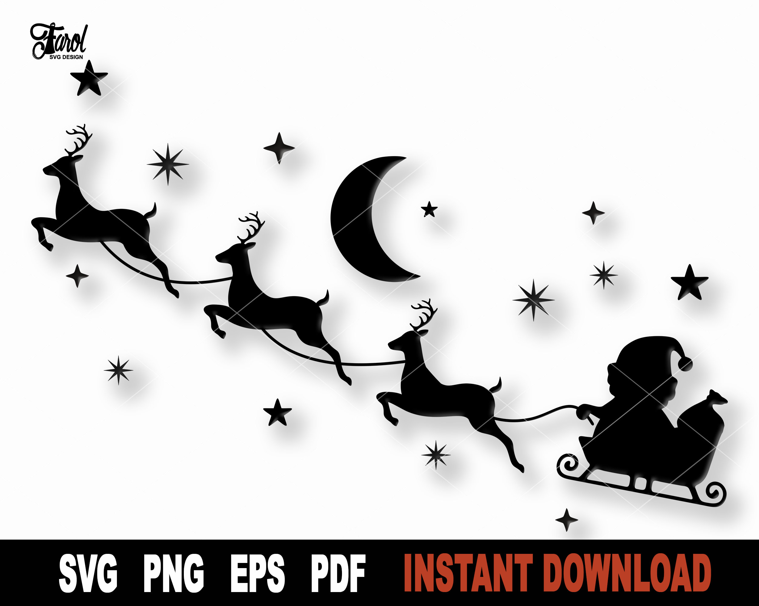 Reindeer Svg Santa's Sleigh and Flying Reindeers Svg Cut - Etsy