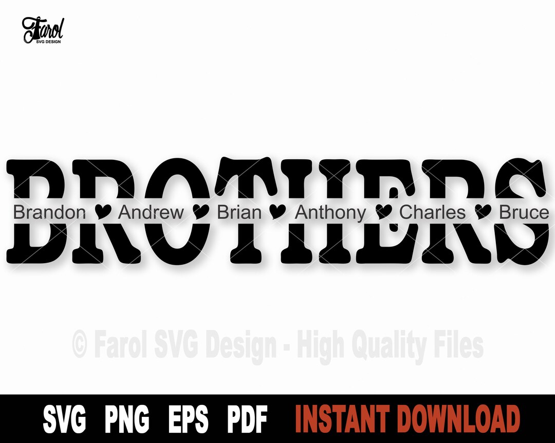 Brothers SVG, Brothers Split Name Frame Svg File for Cricut, Silhouette ...