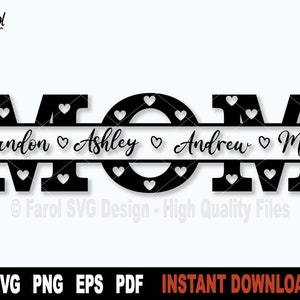 Mom SVG, Mom With Hearts Svg Split Name Frame Svg File for Cricut ...