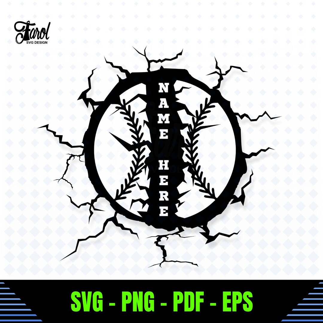 Baseball SVG, Cracked Ball Design | Baseball Split Name Frame SVG ...