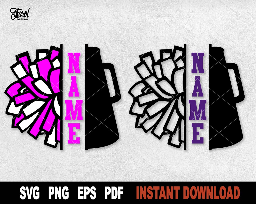 Cheerleader SVG: Pom Pom, Megaphone Split Name Frame (digital Download ...