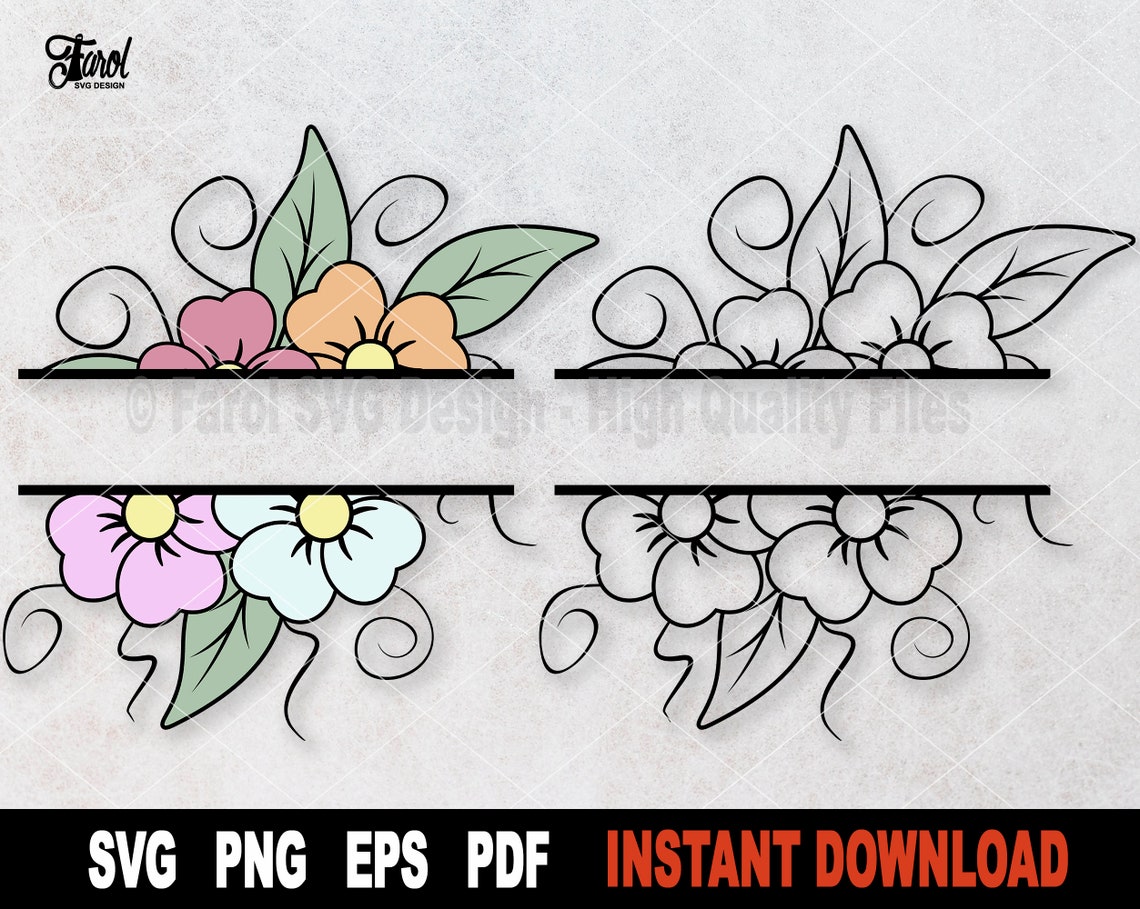 Flowers Svg Floral Split Monogram Svg File for Cricut - Etsy