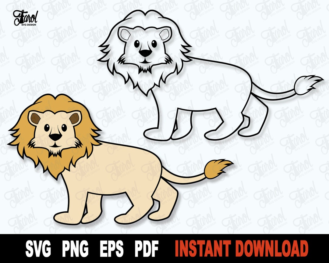 Lion SVG, Lion Outline, Layered Lion Cut File, Cute Lion SVG File for ...