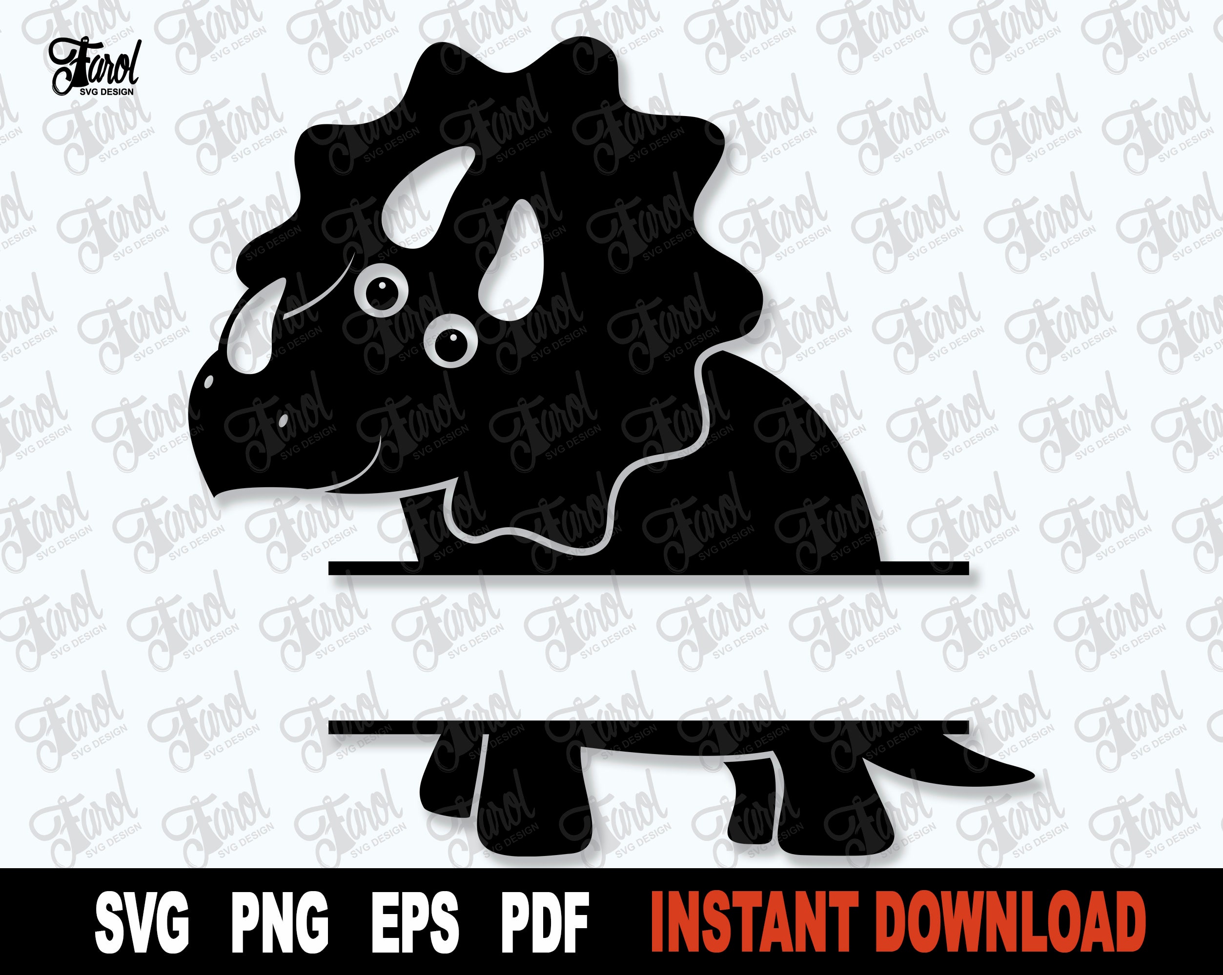 Dinosaur SVG Triceratops Split Monogram SVG Black Dinosaur | Etsy