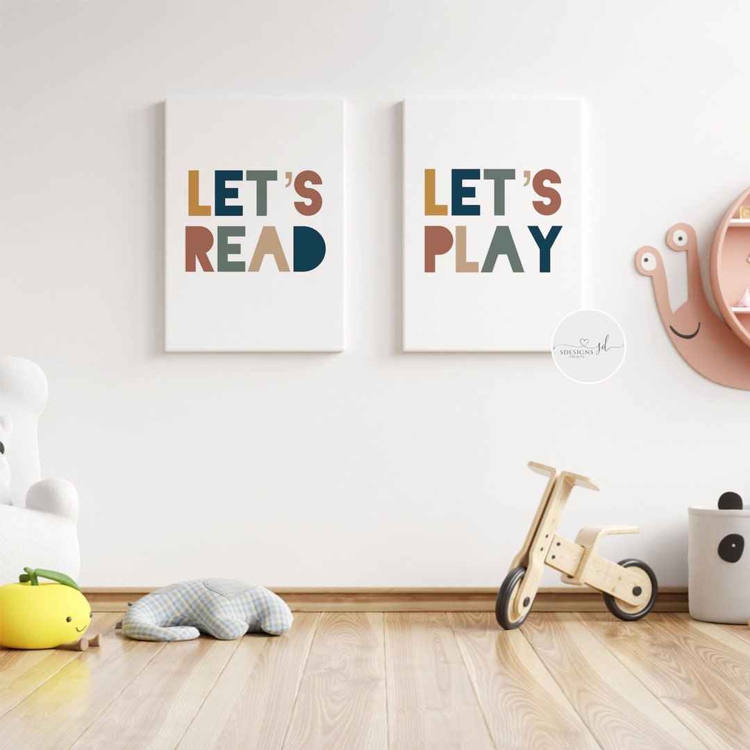 Boys Bedroom Set of 2 Prints Lets Read Lets Play Boho - Etsy