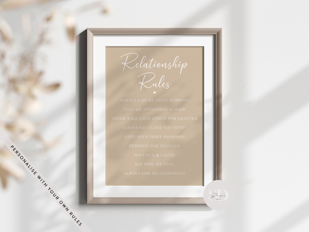 Personalised Relationship Rules Print, Relationship Couples Partner ...