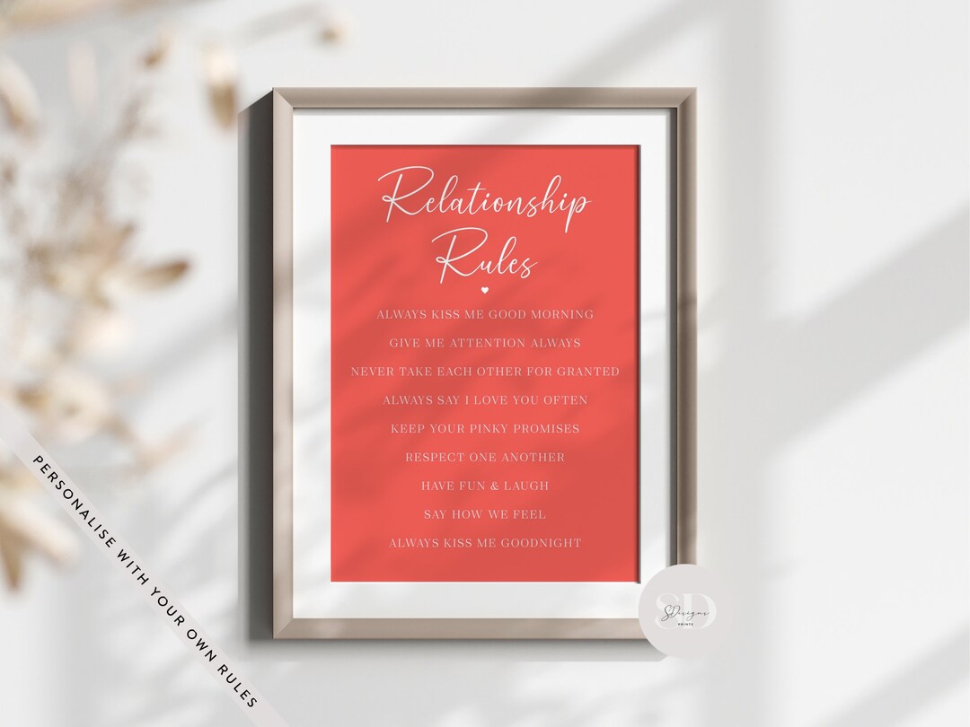 Personalised Relationship Rules Print, Relationship Couples Partner ...