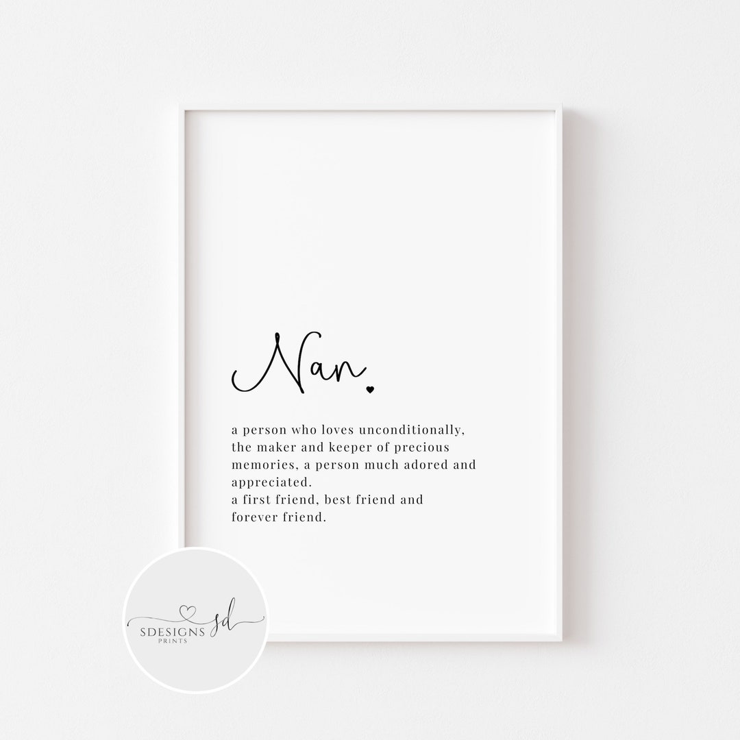 Nan Definition Print Mothers Day Gift for Nan Grandparent Family Nanny ...