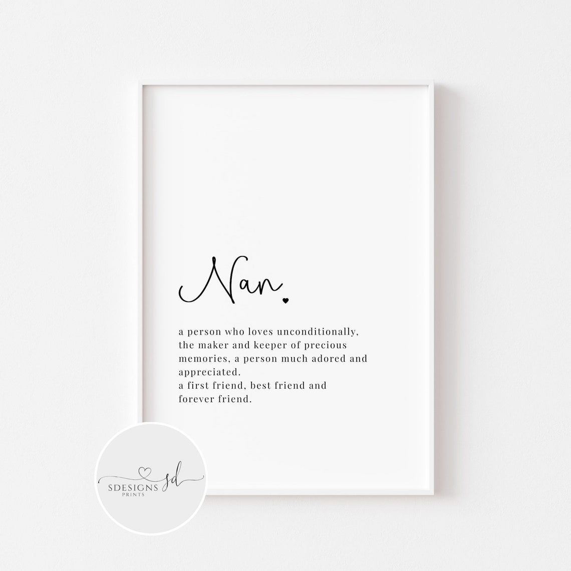 Nan Definition Print Mothers Day Gift for Nan Grandparent Family Nanny ...