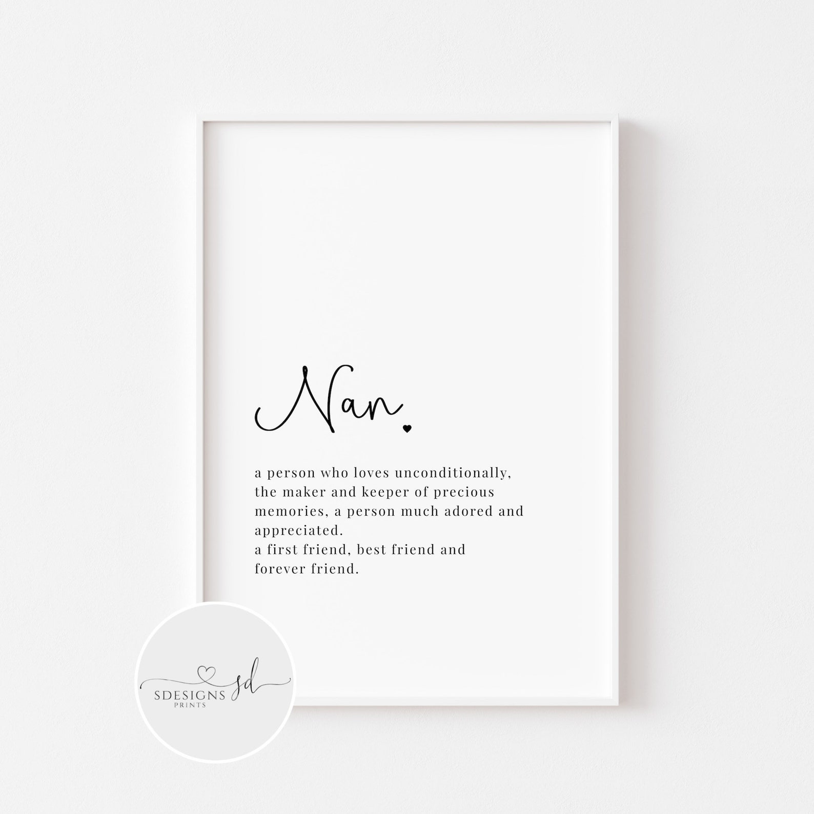 Nan Definition Print Mothers Day Gift for Nan Grandparent Family Nanny ...