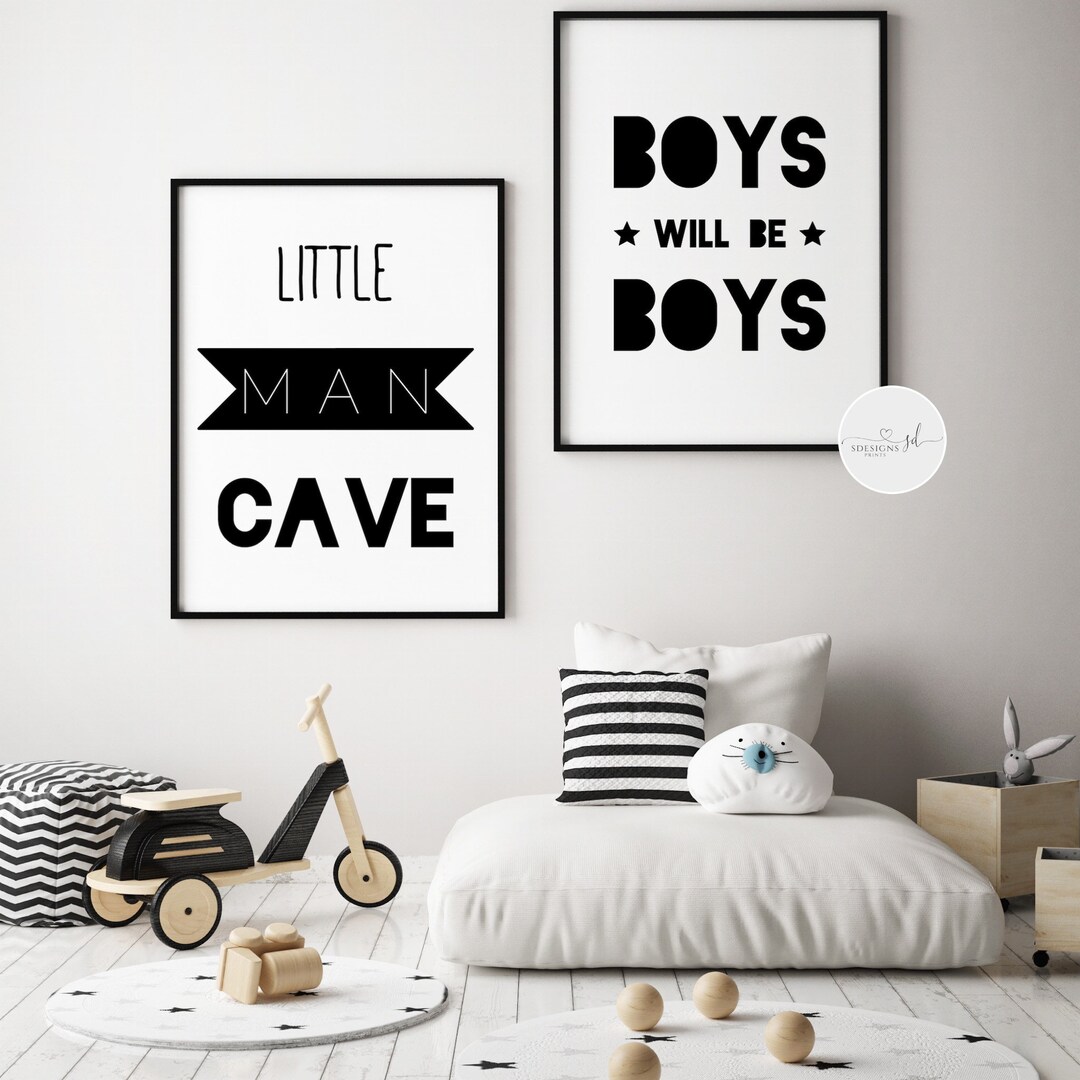 Boys Bedroom Set of 2 Prints Little Man Cave Boys Will Be Boys ...