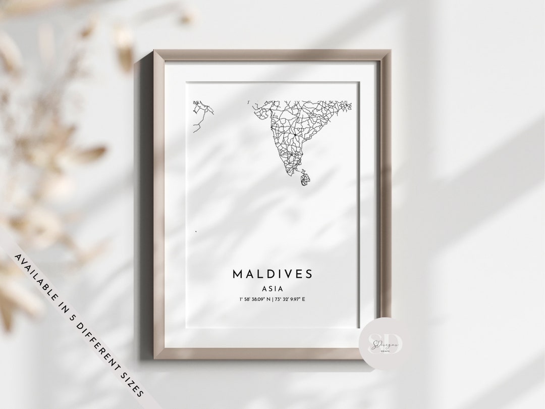 Maldives Line Map Print, Asia Map Print, Travelling Gift, Map ...