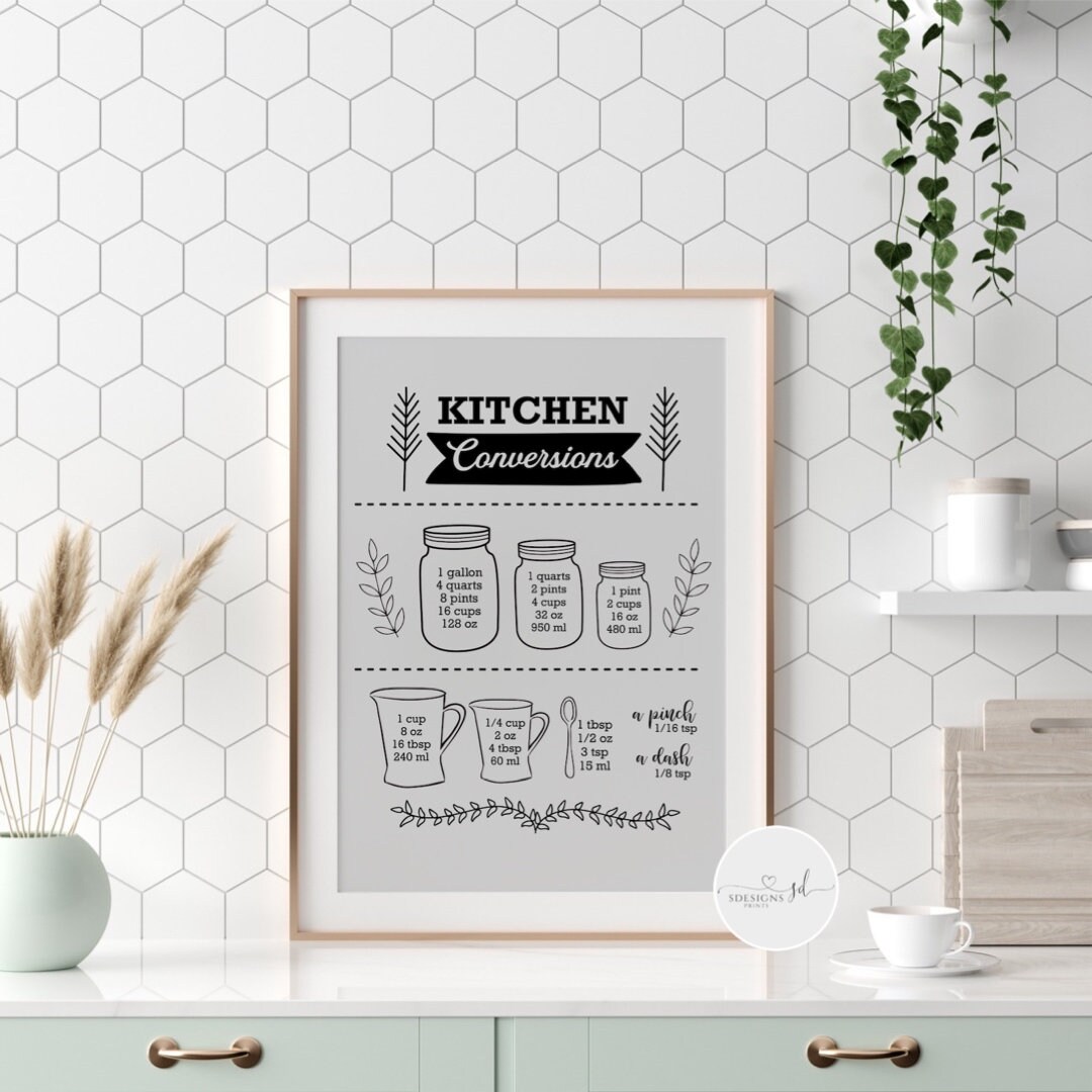 Kitchen Conversions Measurement Chart Cooking Wall Art - Etsy UK