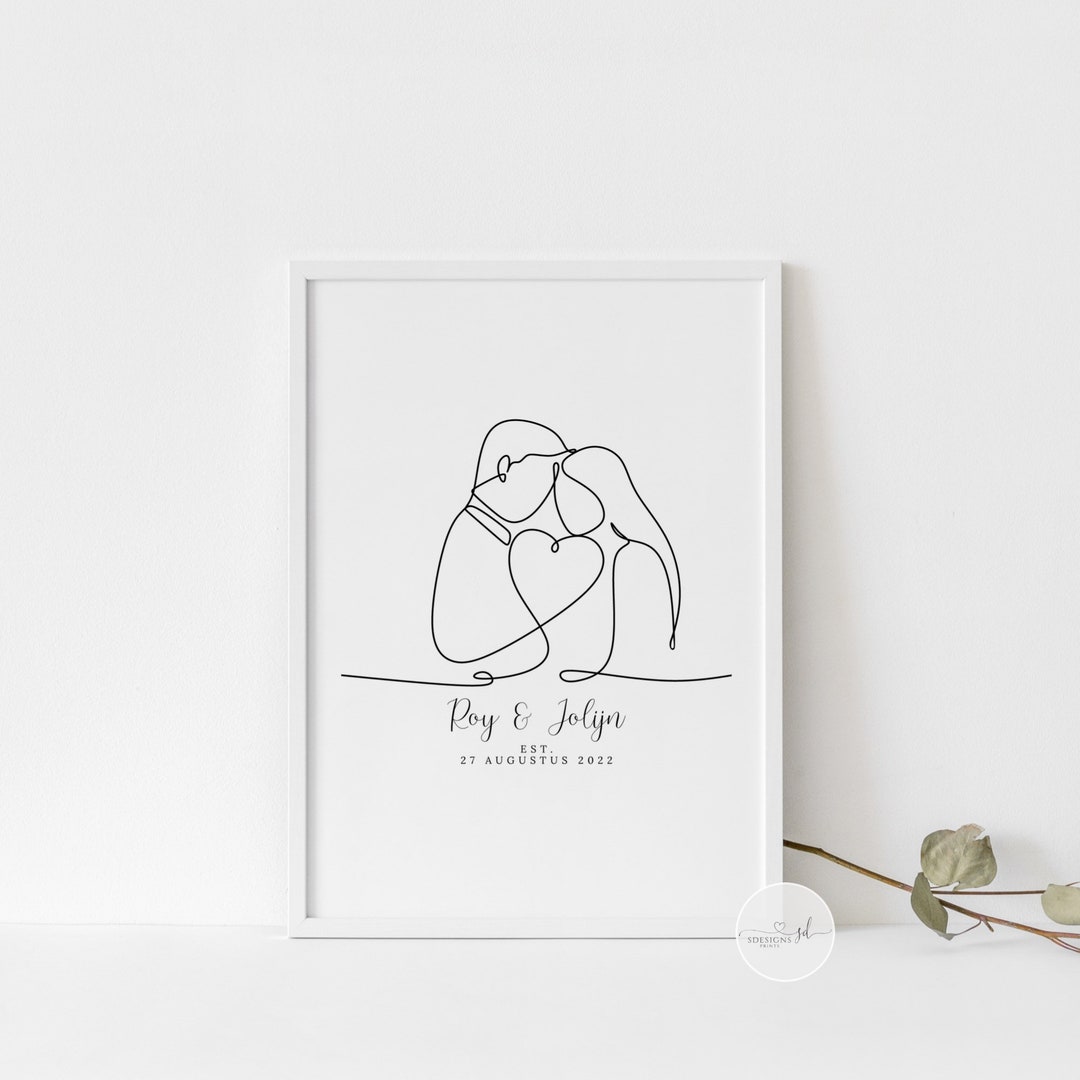 Personalised Couples Line Art Date Print, Personalised Relationship ...