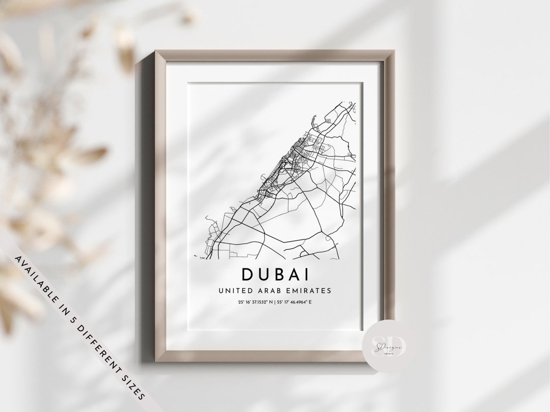Dubai Line Map Print, Dubai United Arab Emirates Map, Travelling Gift ...