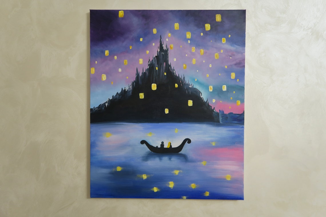Tangled. Floating Lights. Rapunzel Oil Painting Handmade. Oil - Etsy