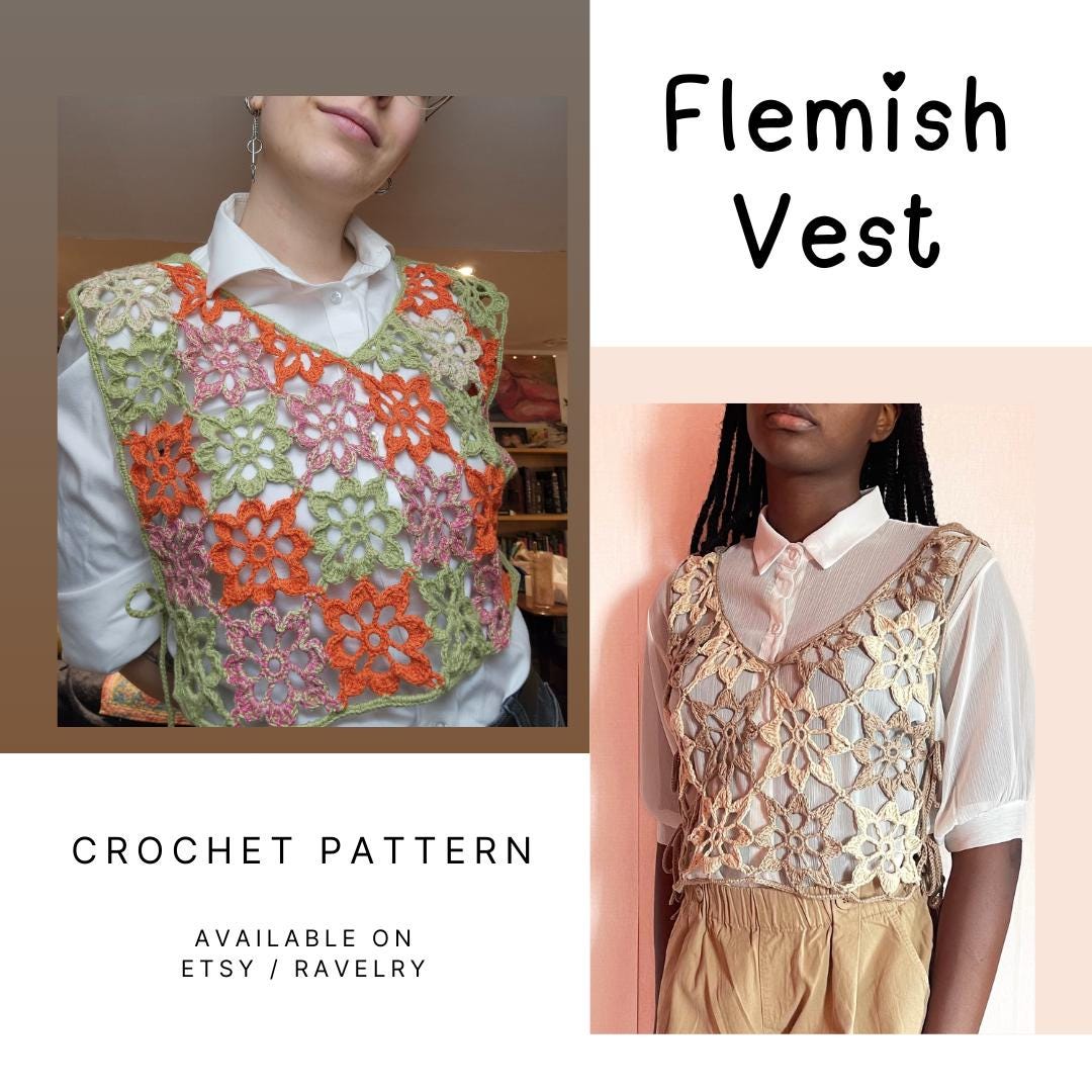 Flemish Vest Crochet Pattern | Spring Summer Floral Motif - Etsy