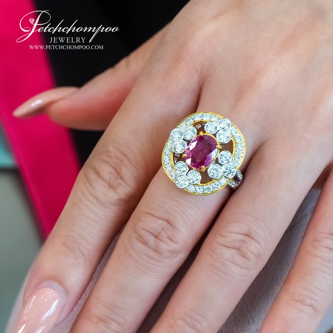 Genuine Ruby Diamond Ring in 18K White Gold. Womens Mens Bridal Wedding ...