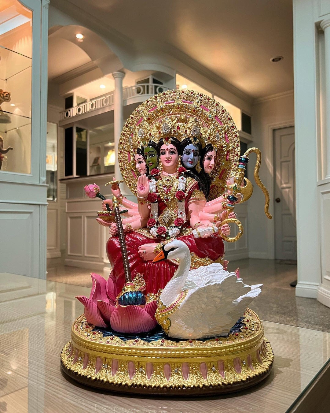 Large Gayatri Statue Silica Resin Idol Tridevi Goddess Maa Sculpture ...