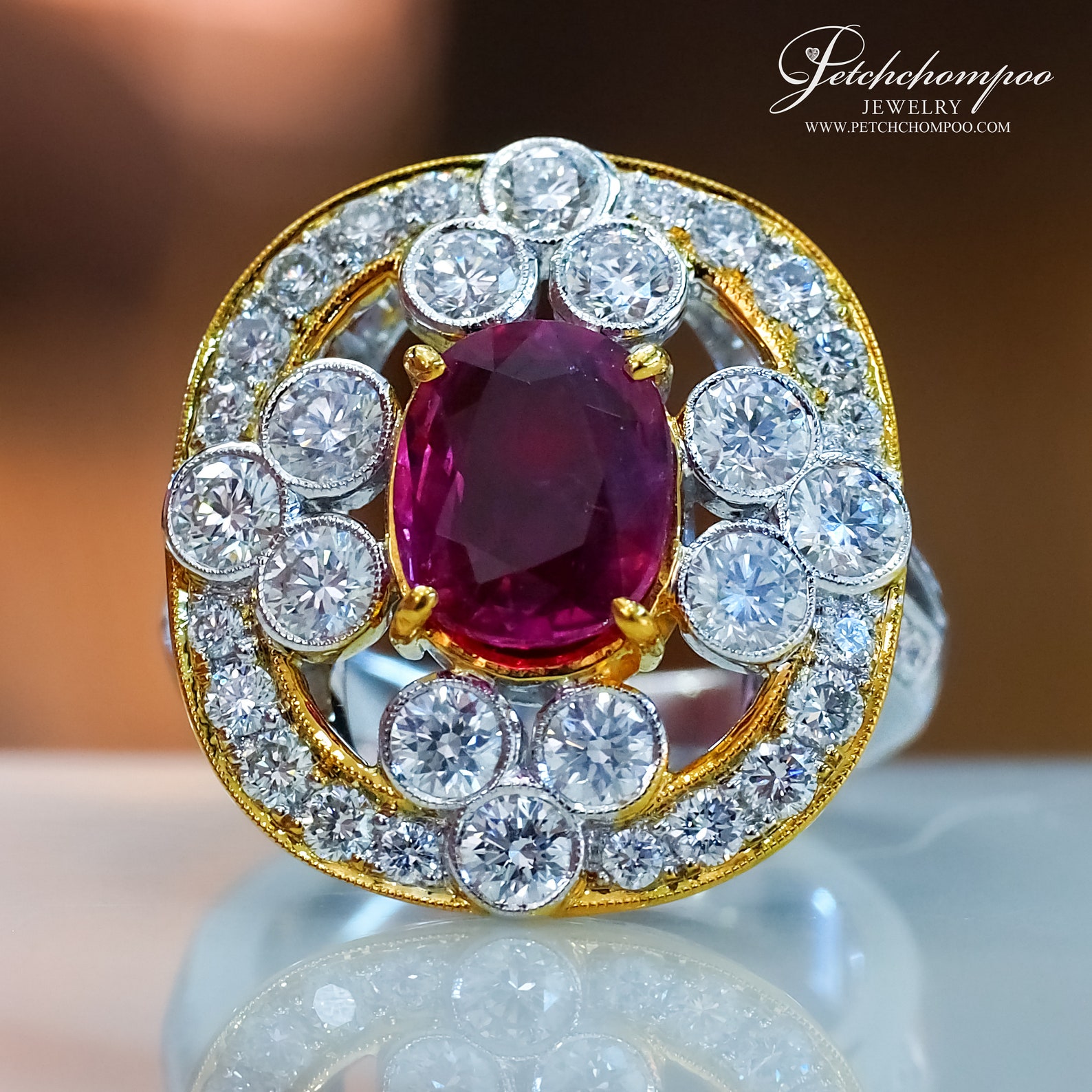 Genuine Ruby Diamond Ring in 18K White Gold. Womens Mens Bridal Wedding ...