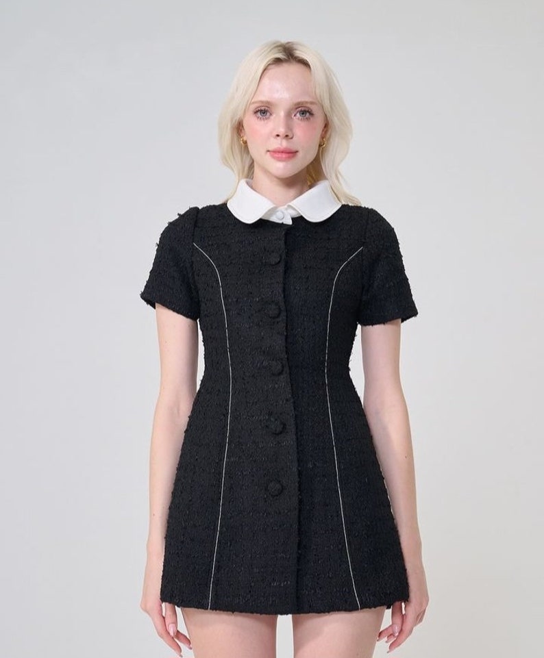 Tweed Dress, Tweed White Dress, Tweed Dress, Mini Dress Button Down ...