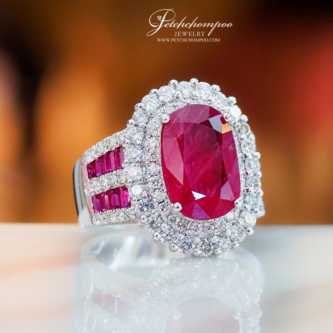 Genuine Ruby Diamond Ring in 18K White Gold. Womens Mens Bridal Wedding ...