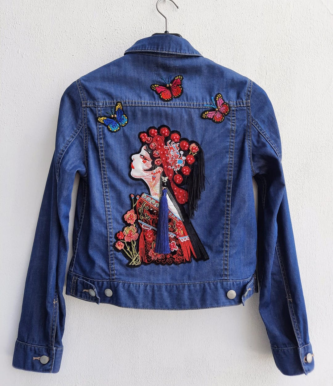Mexican Floral Embroidered Jeans Jacket. Artisanal Denim Jacket. Boho ...