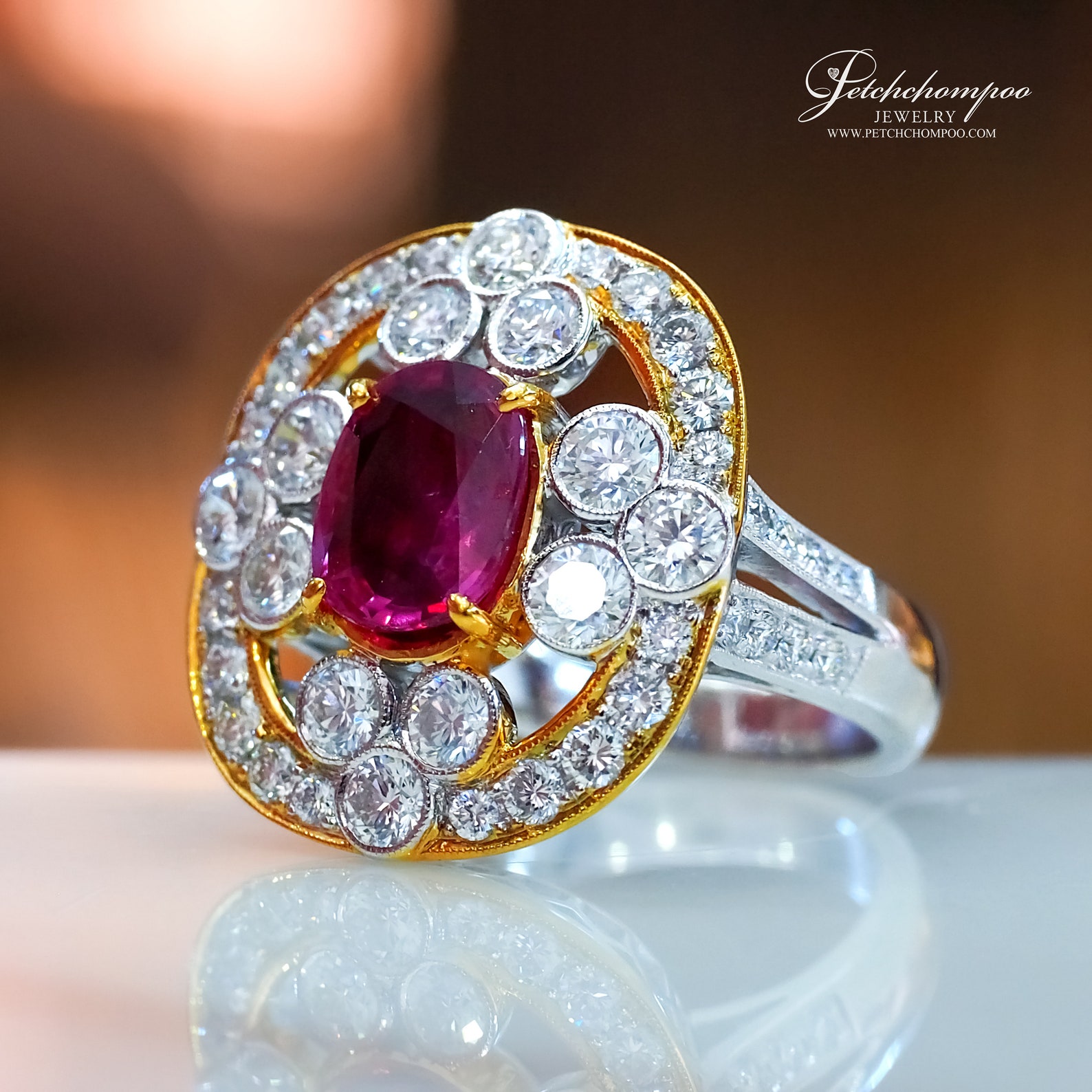 Genuine Ruby Diamond Ring in 18K White Gold. Womens Mens Bridal Wedding ...