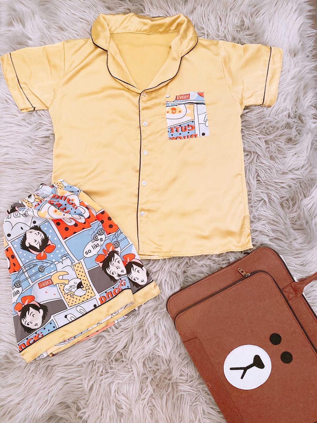 Yellow Cartoon Satin Women Sleepwear Pijamas -size SMALL - Etsy