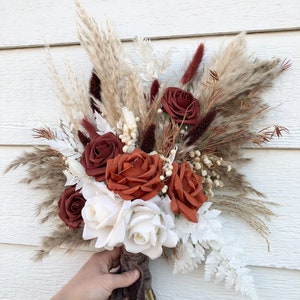 Rust Boho Bridal Bouquet Dried Flower Terracotta Rose Wedding Bouquet ...