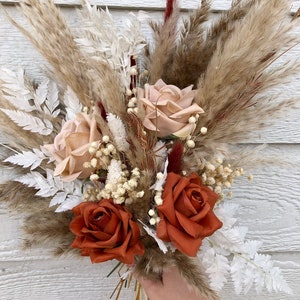 Rust Boho Bridal Bouquet Dried Flower Terracotta Rose Wedding Bouquet ...