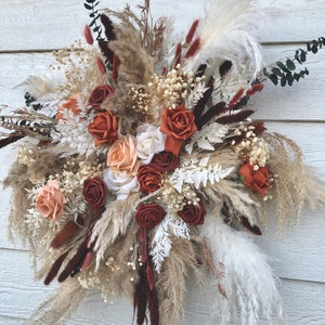 Rust Boho Bridal Bouquet Dried Flower Terracotta Rose Wedding Bouquet ...