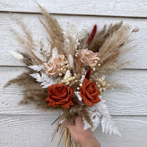 Rust Boho Bridal Bouquet Dried Flower Terracotta Rose Wedding Bouquet ...