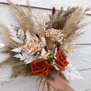 Rust Boho Bridal Bouquet Dried Flower Terracotta Rose Wedding Bouquet ...