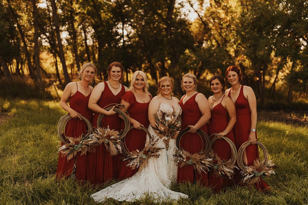 Boho Wood Flower Carrying Loop Chic Flower Bouquet Hoop Custom Bridal ...