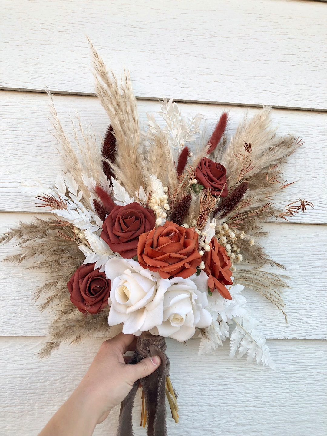 Rust Boho Bridal Bouquet Dried Flower Terracotta Rose Wedding Bouquet ...