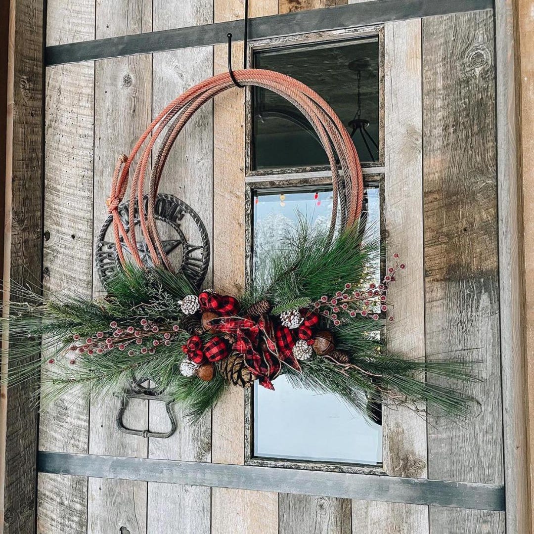 Rope Wreath Rustic Christmas Wreath for Front Door Pine Home Decor ...