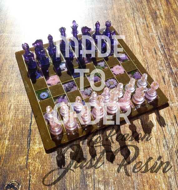 Made to Order Resin Flower Chess Set Real Flowers Purple Pink | Etsy